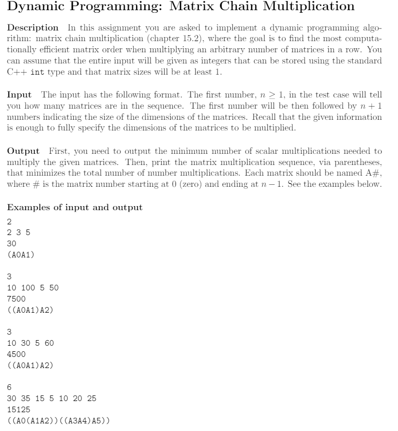 Solved Dynamic Programming Matrix Chain Multiplication Chegg