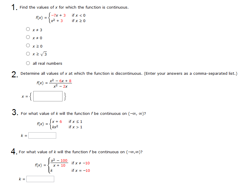 Solved Find The Values Of X For Which The Function Is
