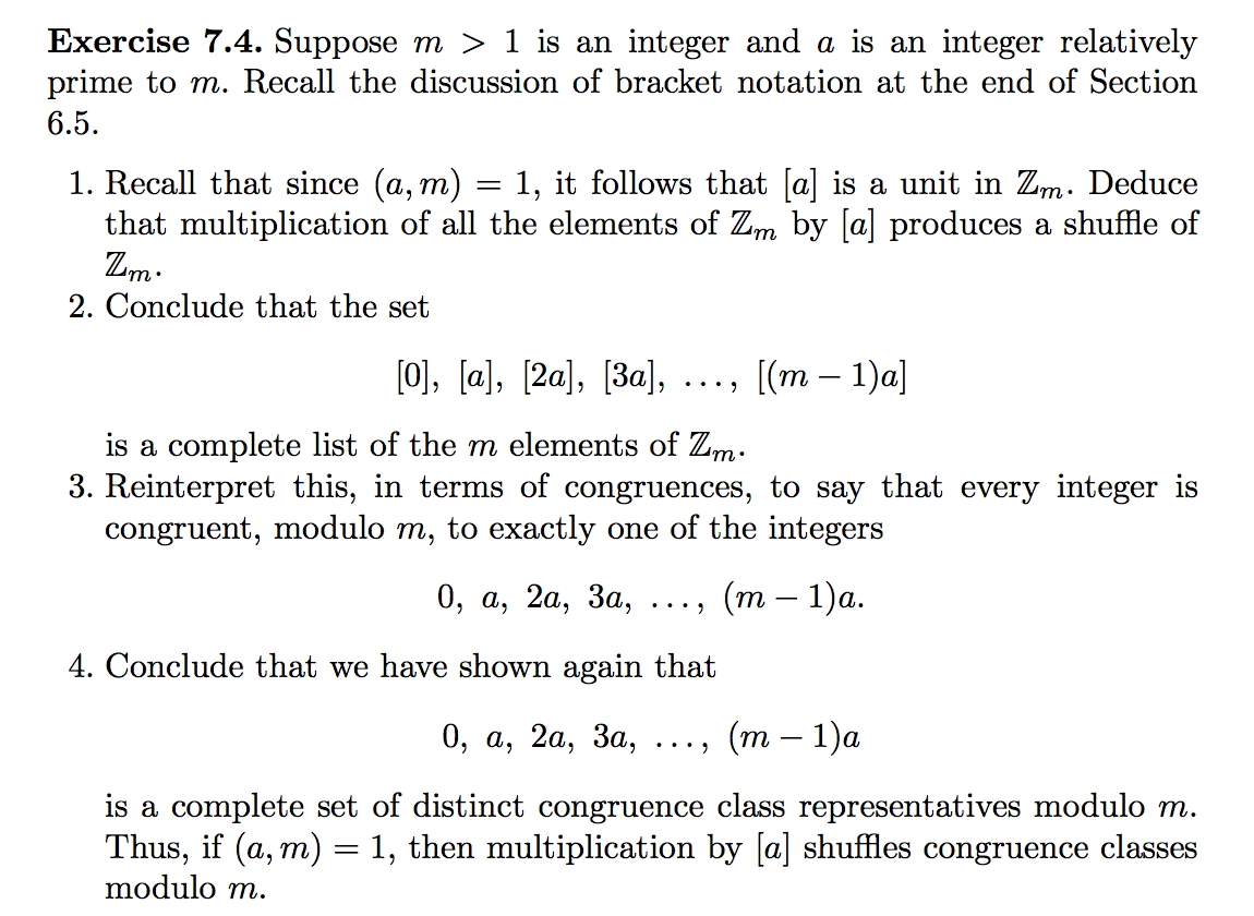 Exercise 7.4. Suppose m > 1 is an integer and a is an | Chegg.com
