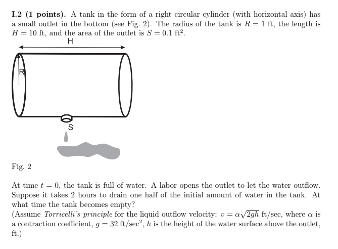 Solved I.2 (1 points). A tank in the form of a right | Chegg.com