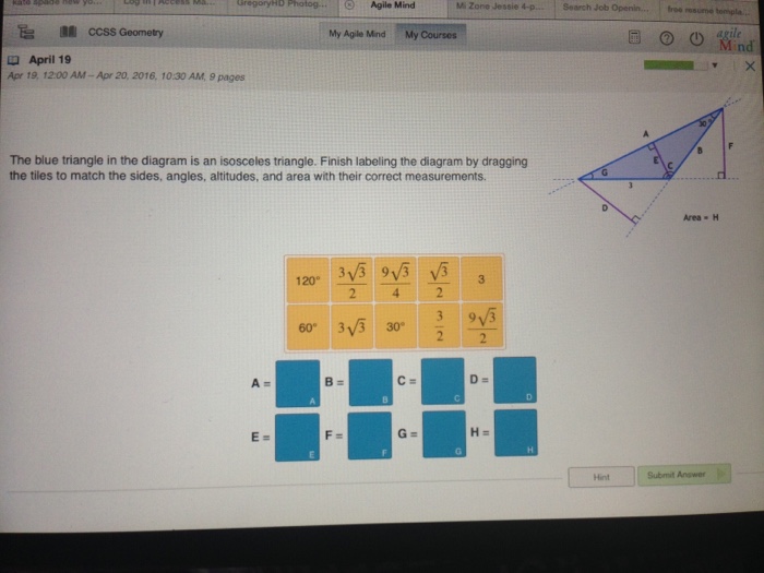 Solved The blue triangle In the diagram is an isosceles | Chegg.com