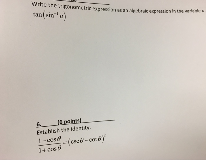 Solved Write the trigonometric expression as an algebraic | Chegg.com