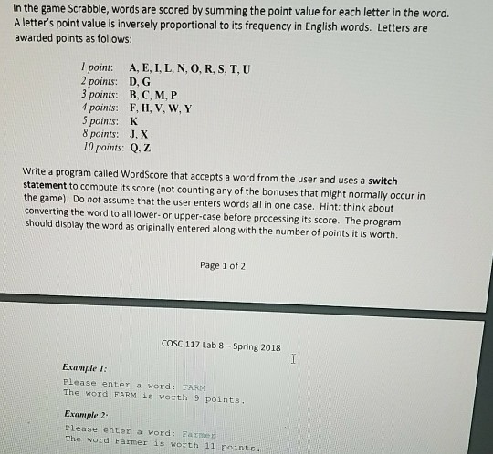 Solved In the game Scrabble, words are scored by summing the | Chegg.com