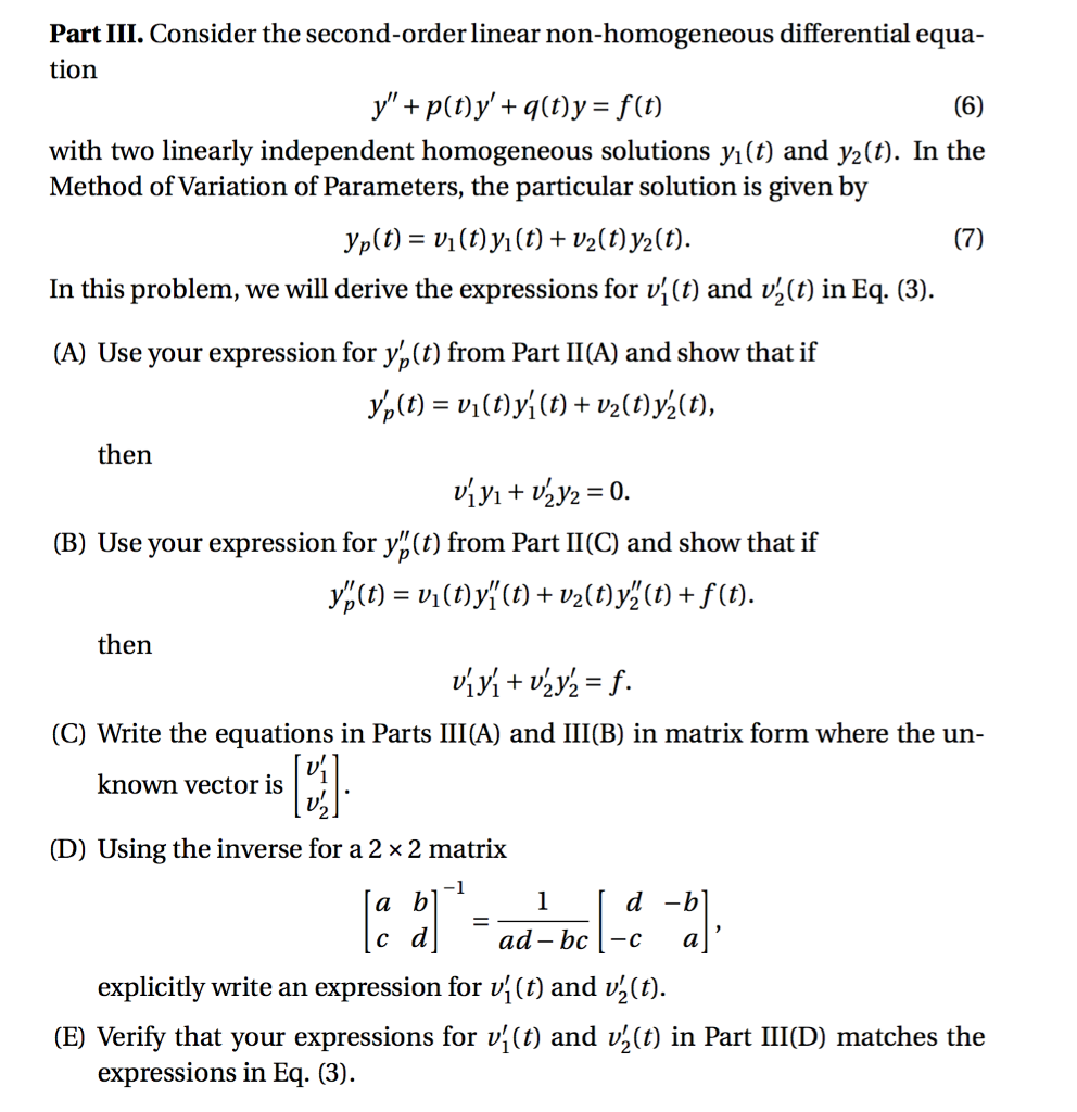 Solved Part III. Consider the second-order linear | Chegg.com Solved Part III. Consider the second-order linear | Chegg.com