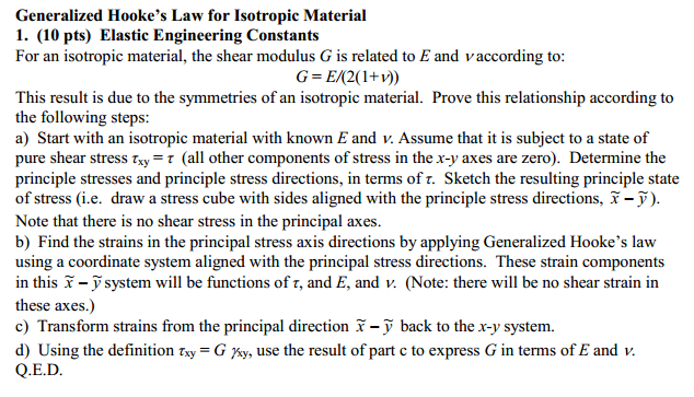 Solved For an isotropic material, the shear modulus G is | Chegg.com