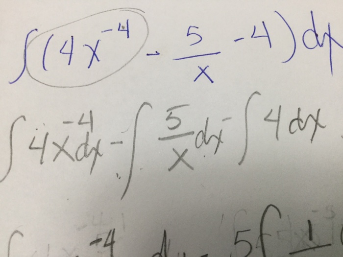 Solved Find the indefinite integral integral (4x^-4 - 5/x - | Chegg.com