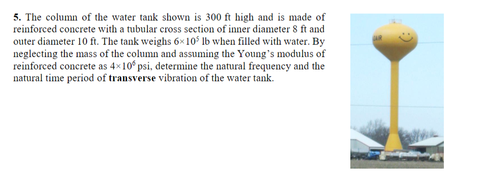 Solved 5. The column of the water tank shown is 300 ft high | Chegg.com