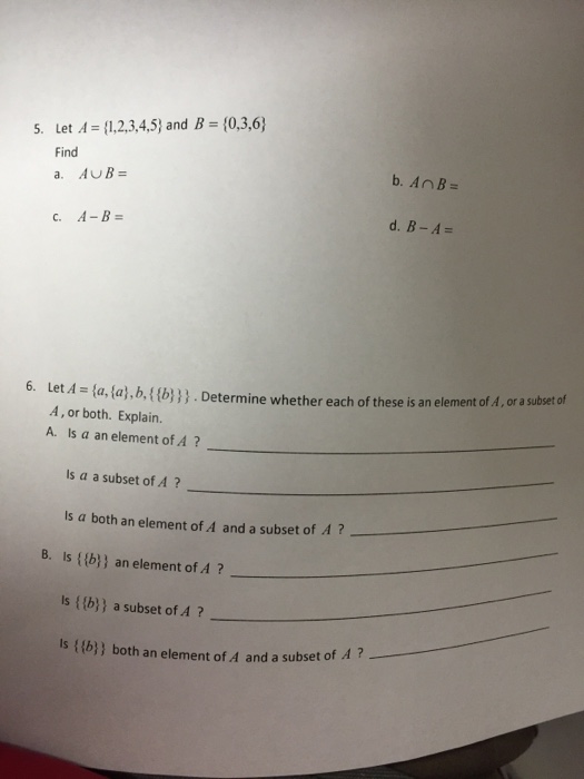 Solved Let A = {1,2,3,4,5} and B = {0,3,6} Find Let A = | Chegg.com