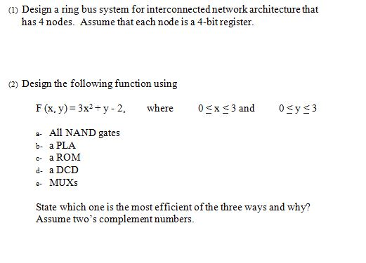 Solved (1) Design a ring bus system for interconnected | Chegg.com