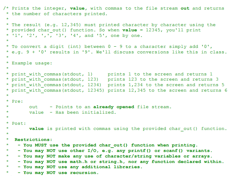 Solved What is the algorithm to place the comma's in the | Chegg.com