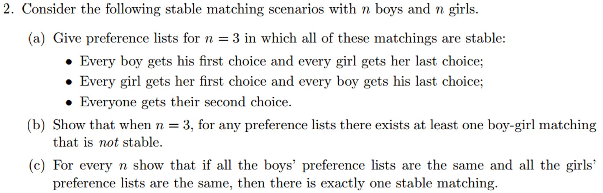 Consider the following stable matching scenarios with | Chegg.com