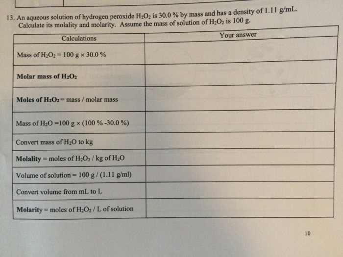 Solved An aqueous solution of hydrogen peroxide H_2O_2 is | Chegg.com