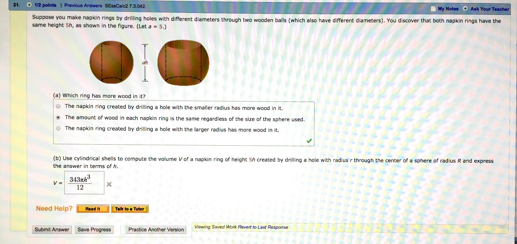Solved Suppose you make napkin rings by drilling holes with | Chegg.com