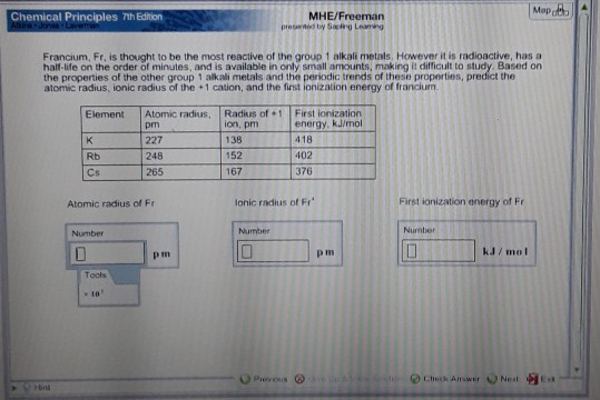 Solved Chemical Principles 7th Ednion MHE/Freeman Francium, | Chegg.com