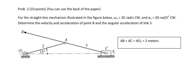 Solved For the straight-line mechanism illustrated in the | Chegg.com