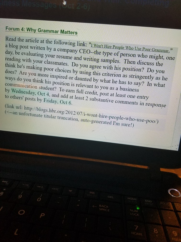 Solved Forum 4: Why Grammar Matters Read the article at the | Chegg.com