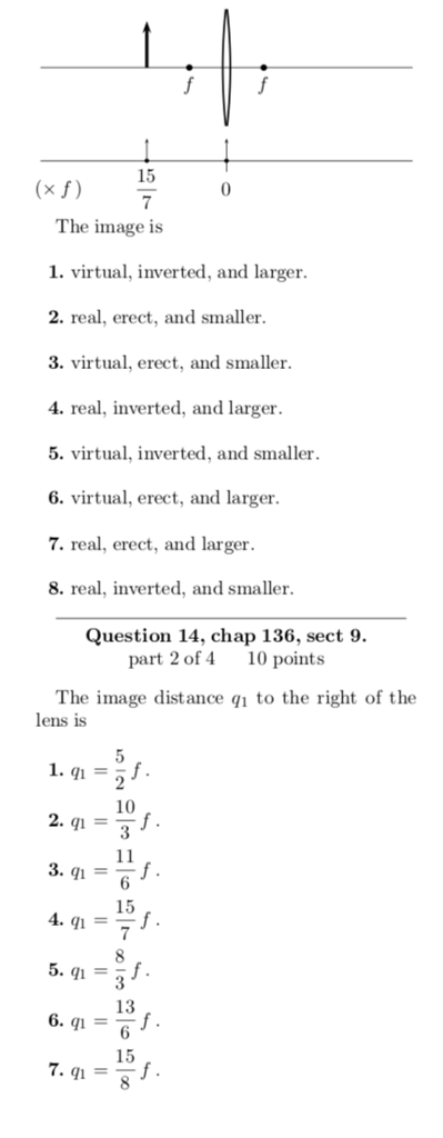 Solved 15 The image is 1. virtual, inverted, and larger. 2. | Chegg.com