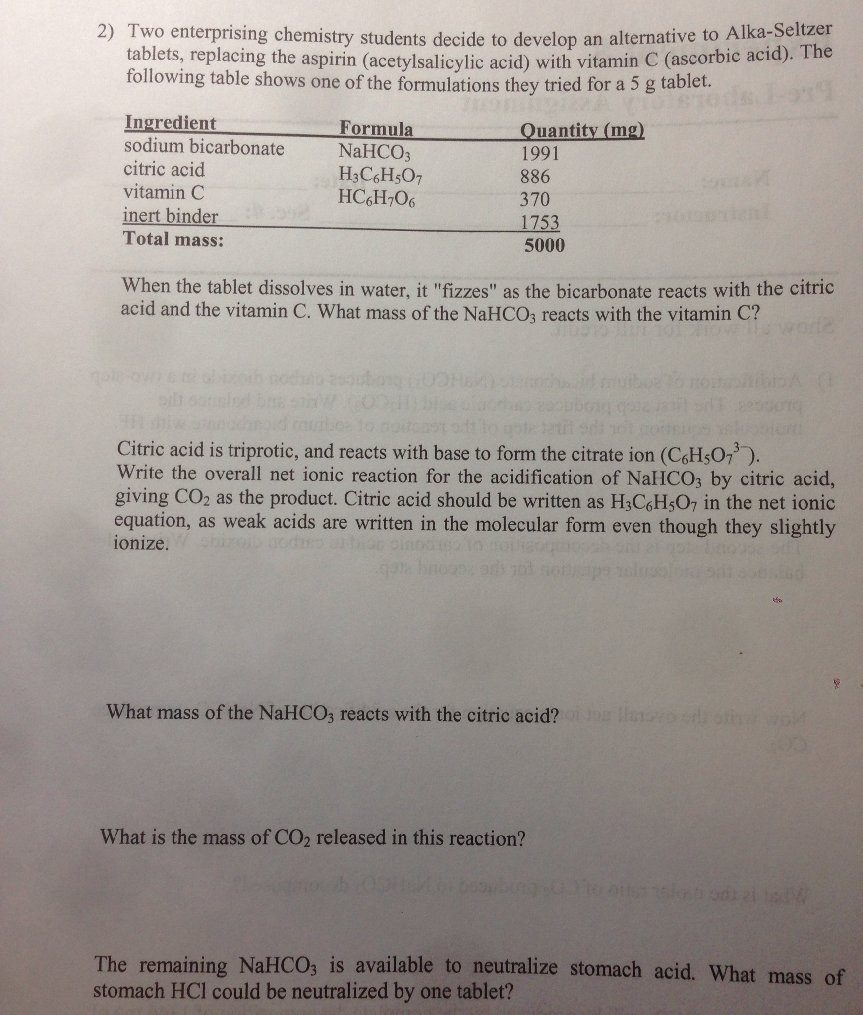 Solved Acidification of sodium bicarbonate (NaHCO3) produces | Chegg.com