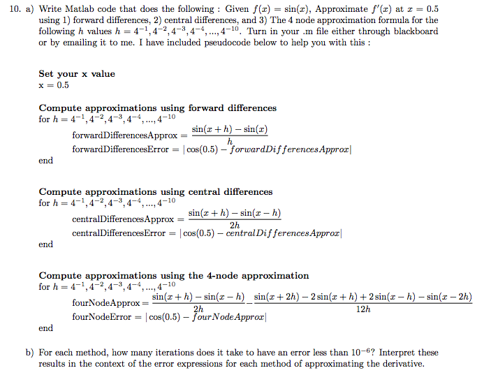 10. a) Write Matlab code that does the following: | Chegg.com