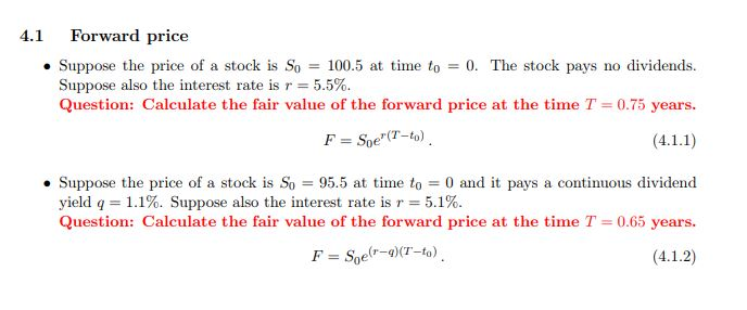 Solved 4.1 Forward price . Suppose the price of a stock is | Chegg.com