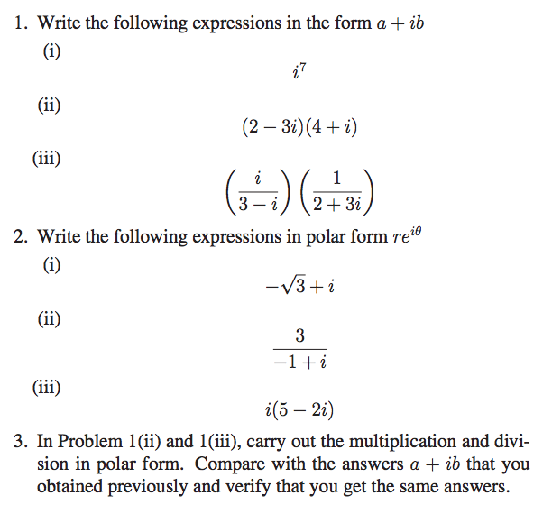 Solved 1. Write the following expressions in the form a ib | Chegg.com