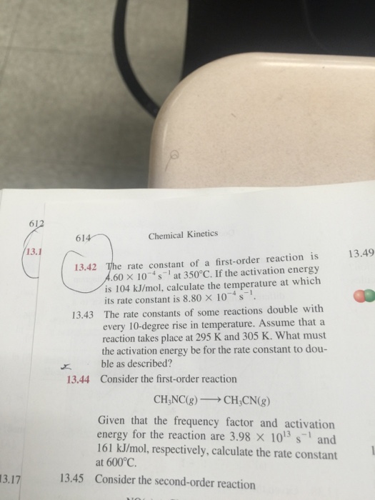 Solved 614-0 Chemical Kinetics 13, 13.49 13.42 The rate | Chegg.com