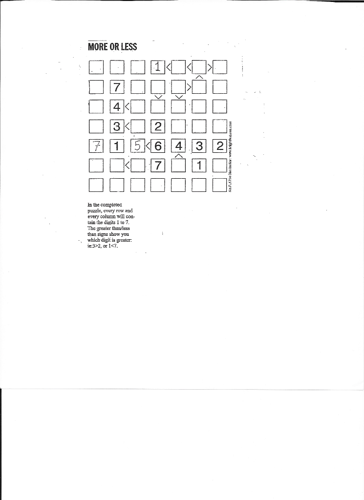 Solved MORE OR LESS 6 4 In the completed puzzle, every row | Chegg.com