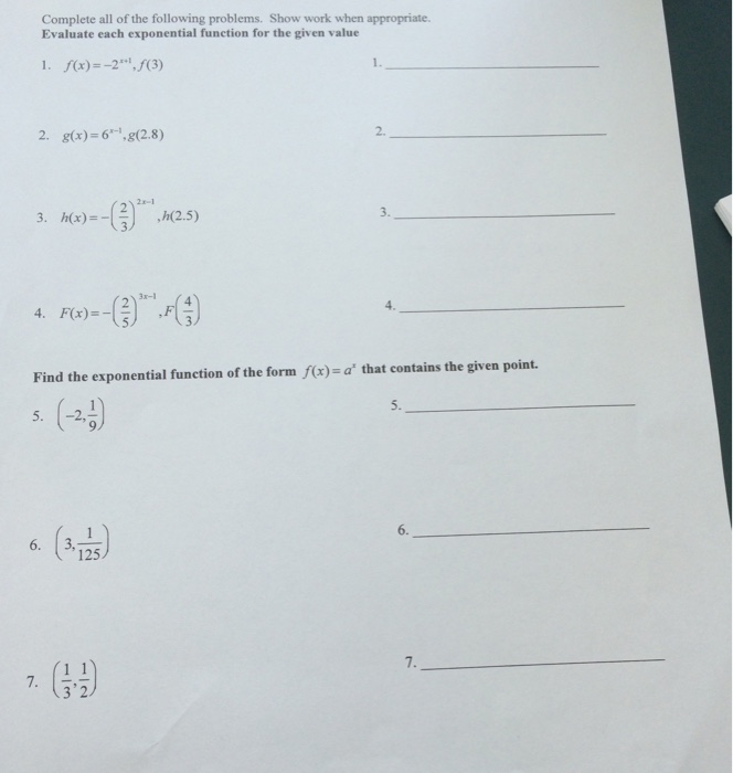 Solved Complete all of the following problems. Show work | Chegg.com