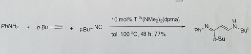 Solved 10 mol% Ti"(NMe2)2(dpma) PhNH2 + n-Bu Ph But tol, 100 | Chegg.com