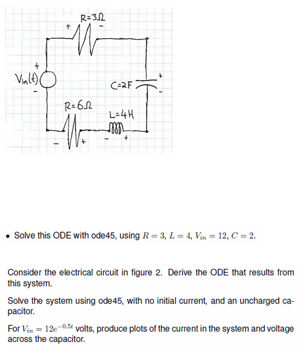 Solve this ODE with ode45, using R = 3, L = 4, V in | Chegg.com