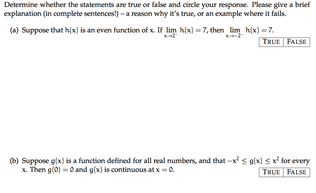 Solved Determine whether the statements are true or false | Chegg.com