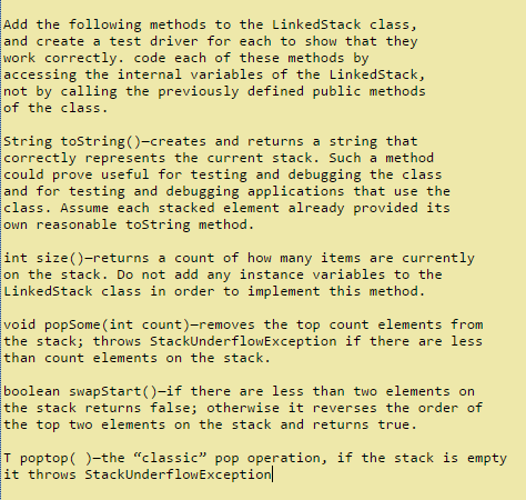 Solved Add the following methods to the LinkedStack | Chegg.com