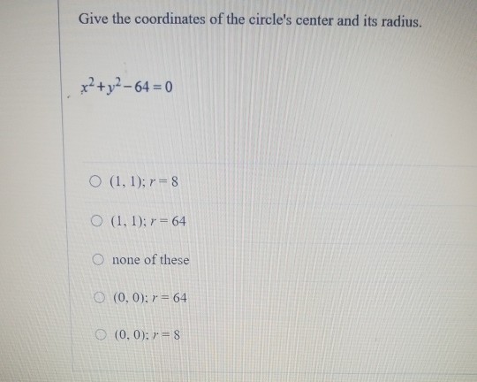 Solved Select the graph of the equation as a circle, a | Chegg.com