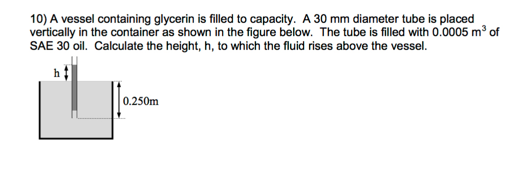 Solved A vessel containing glycerin is filled to capacity. A | Chegg.com