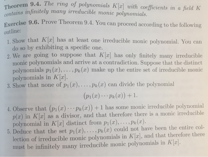 Solved m 9.4. The ring of polynomials K[a with coefficients | Chegg.com