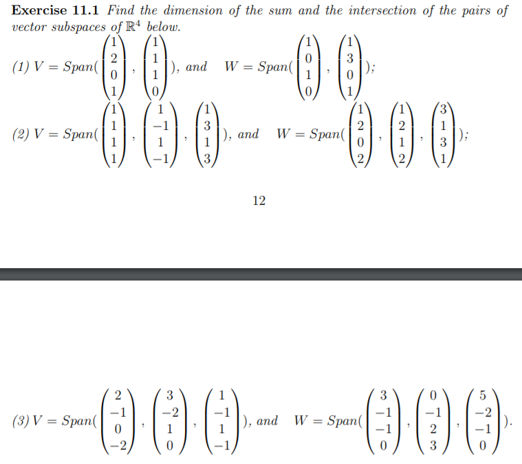 Solved Exercise 11.1 Find the dimension of the sum and the | Chegg.com