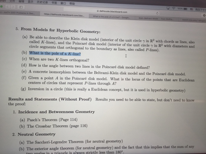 From Models for Hyperbolic Geometry: Be able to | Chegg.com