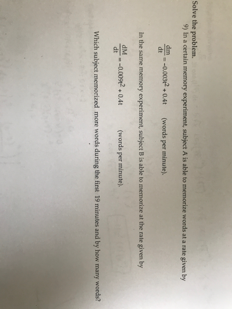 Solved Solve the problem. 9) In a certain memory experiment, | Chegg.com