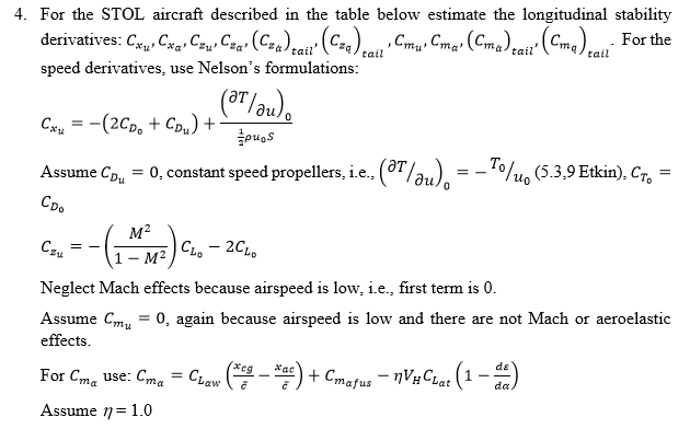4. For the STOL aircraft described in the table below | Chegg.com