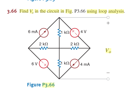 Solved 3.66 Find Vo in the circuit in Fig. P3.66 using loop | Chegg.com