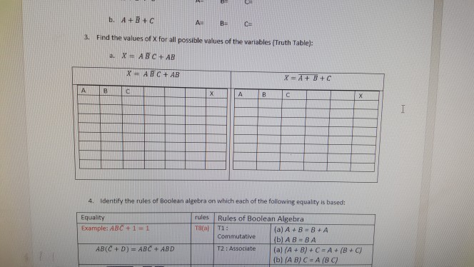 Solved b. A+B +C A BC 3. Find the values of X for all | Chegg.com