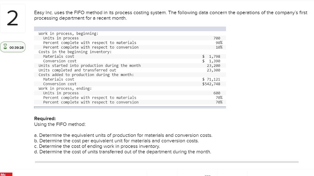 Solved 2 Easy Inc. uses the FIFO method in its process | Chegg.com