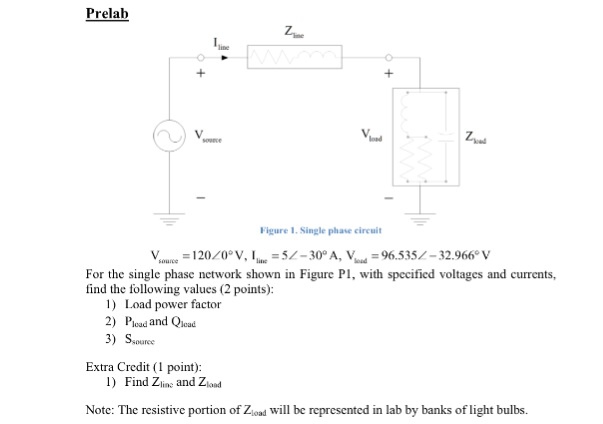 Solved Prelab line load Figure 1.Single phase cireu Yuane = | Chegg.com