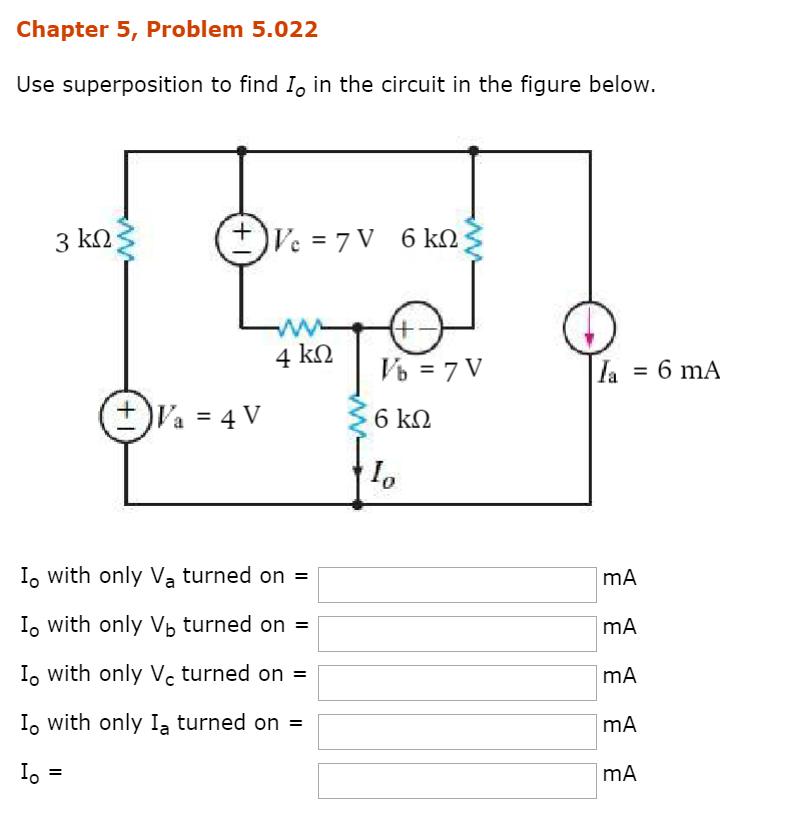 Solved Chapter 5, Problem 5.022 Use superposition to find Io | Chegg.com
