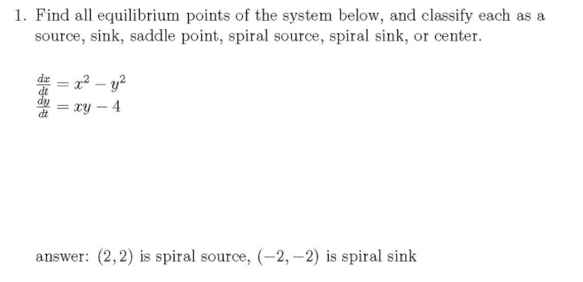 Solved Find all equilibrium points of the system below, and | Chegg.com
