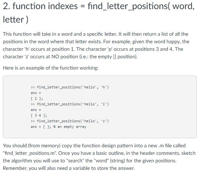Solved 2. function indexes-find-letter-positions( word, | Chegg.com