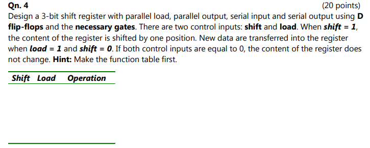 Solved Qn. 4 Design a 3-bit shift register with parallel | Chegg.com