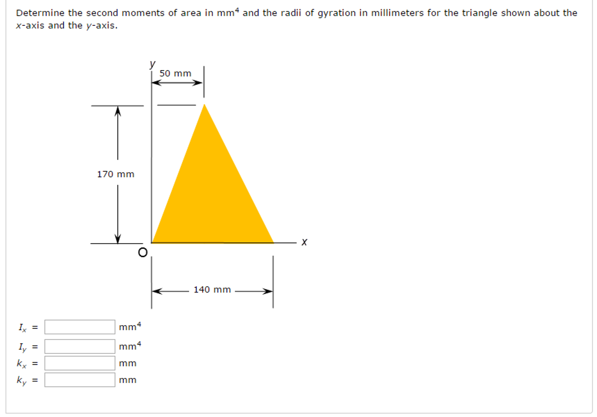 Solved Determine the second moments of area in mm^4 and the | Chegg.com