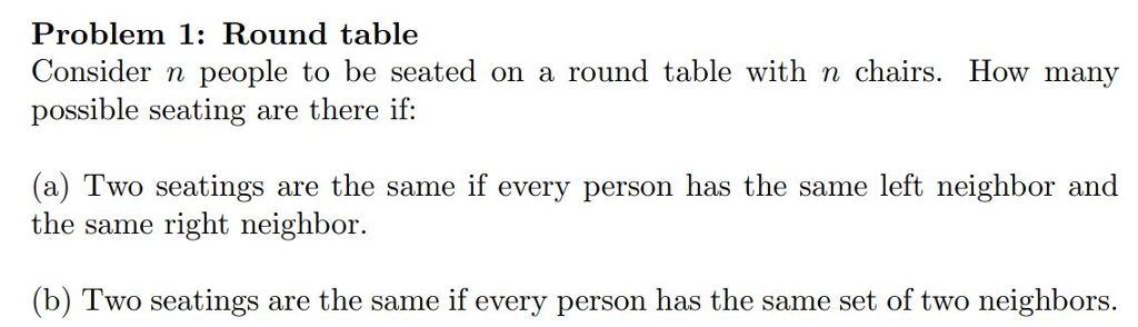 Solved Problem 1: Round table Consider n people to be seated | Chegg.com