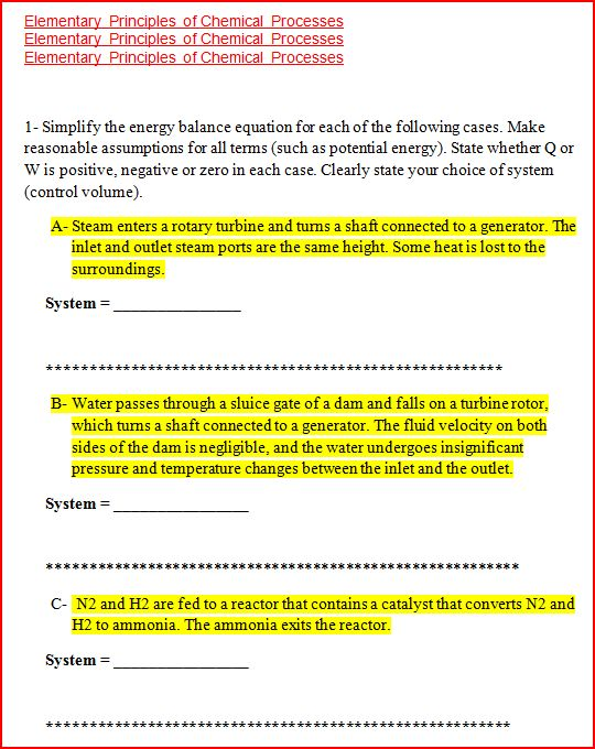 Solved Simplify the energy balance equation for each of the | Chegg.com